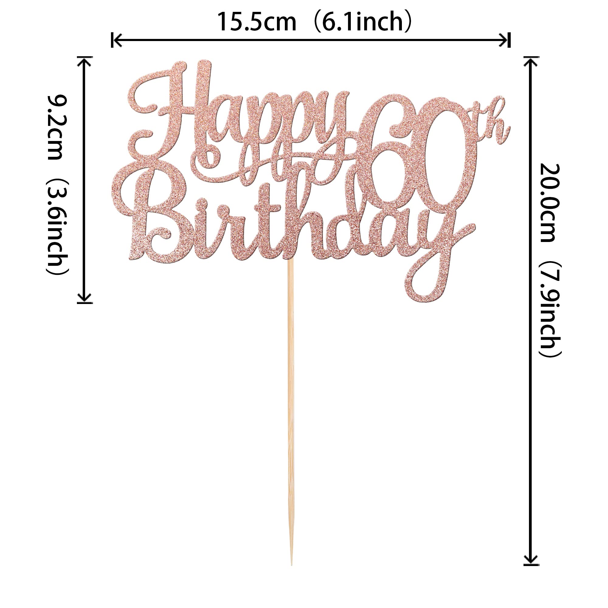 1 PCS Happy 60th Birthday Cake Topper Glitter Cheers to 60 Years Birthday Cake Pick 60 Fabulous Cake Decoration for Happy 60th Birthday Anniversary Party Decorations Supplies Rose Gold