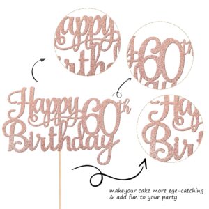 1 PCS Happy 60th Birthday Cake Topper Glitter Cheers to 60 Years Birthday Cake Pick 60 Fabulous Cake Decoration for Happy 60th Birthday Anniversary Party Decorations Supplies Rose Gold