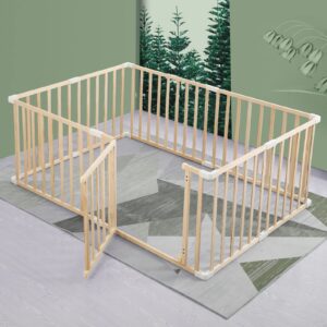 jolan baby playpen wooden,detachable/portable,baby fence with door,indoor outdoor large safety playard playpen,63cm height,activity center playpen for twins,toddlers,children,110×150cm