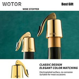 WOTOR Gold Wine Glasses Set of 2 with Wine Stopper, 18oz Unbreakable Gold Goblet, Stainless Steel Wine Glass, Fancy, Unique and Portable Metal Wine Glass, Ideal Gift for Wine Lovers