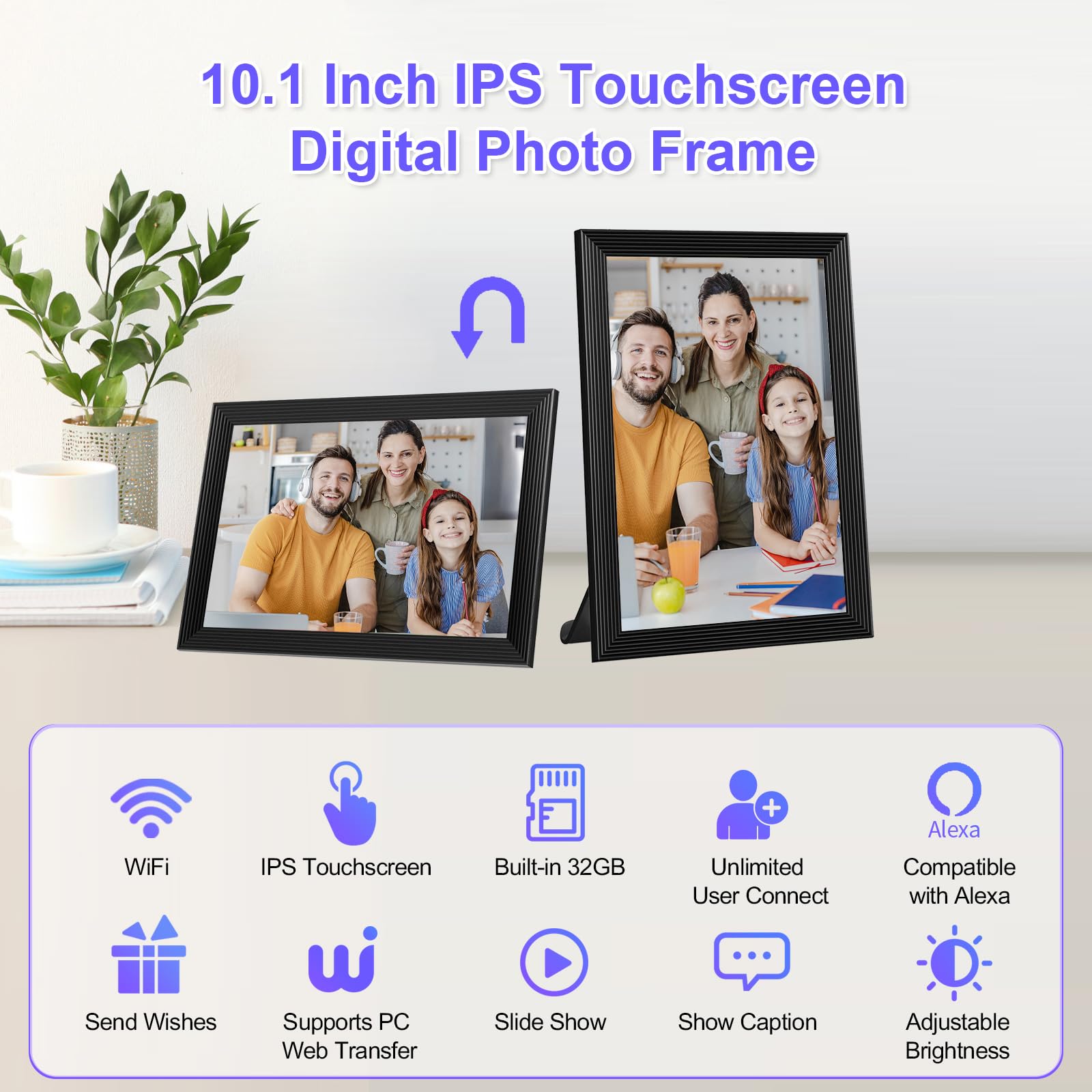 2024 Newest FRAMEO Digital Photo Frame, 10.1 Inch WiFi Digital Picture Frame with IPS HD Touch Screen 1280x800, Auto-Rotate, Easy Share Photos or Videos via FRAMEO APP (Black)