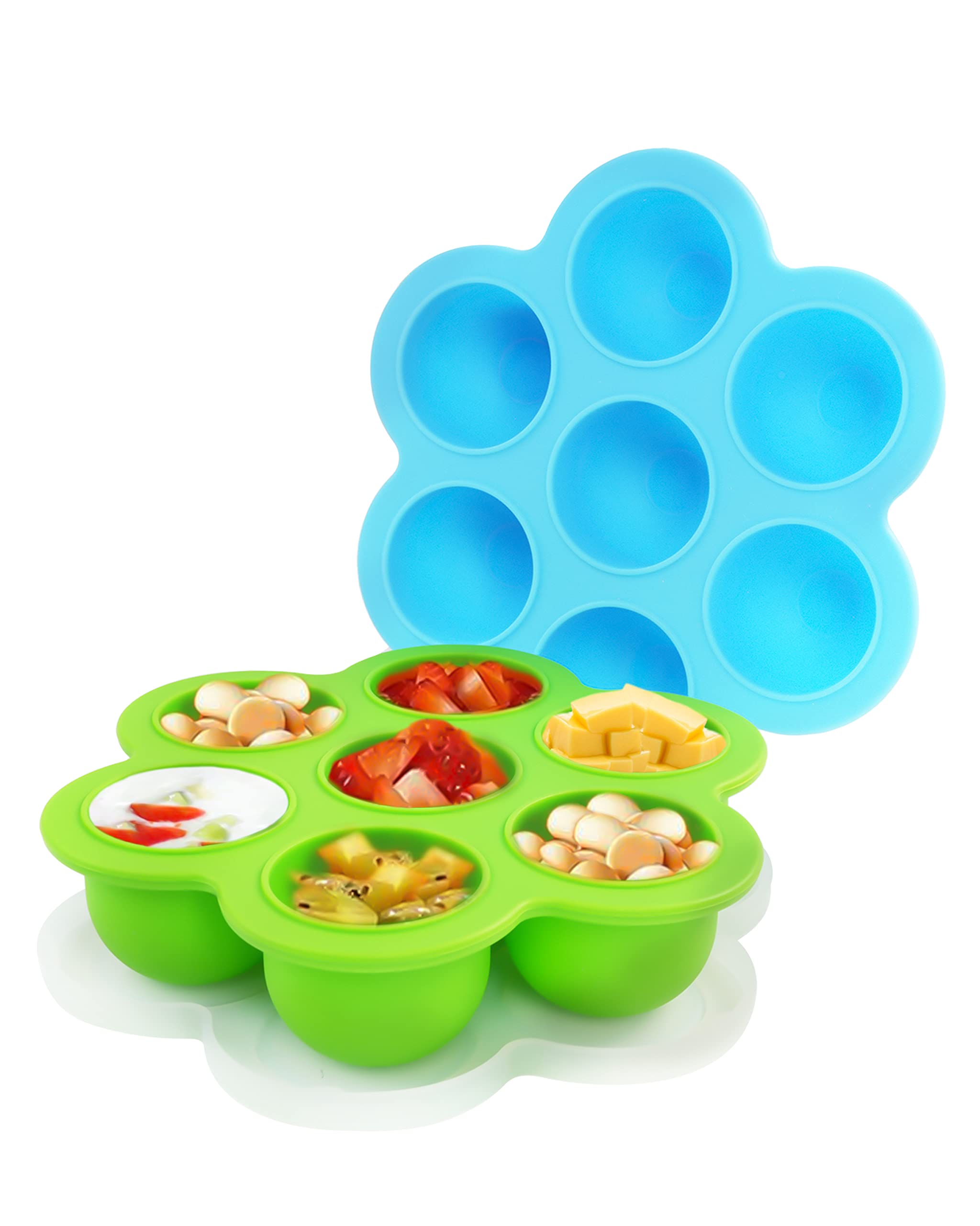 DF DUALFERV 2 Pack Baby Food Freezer Tray,7 Portions Silicone Baby Food Freezer Tray with Lid, Perfect Baby Food Containers for Homemade Baby Food, Vegetable & Fruit Purees, and Breast Milk