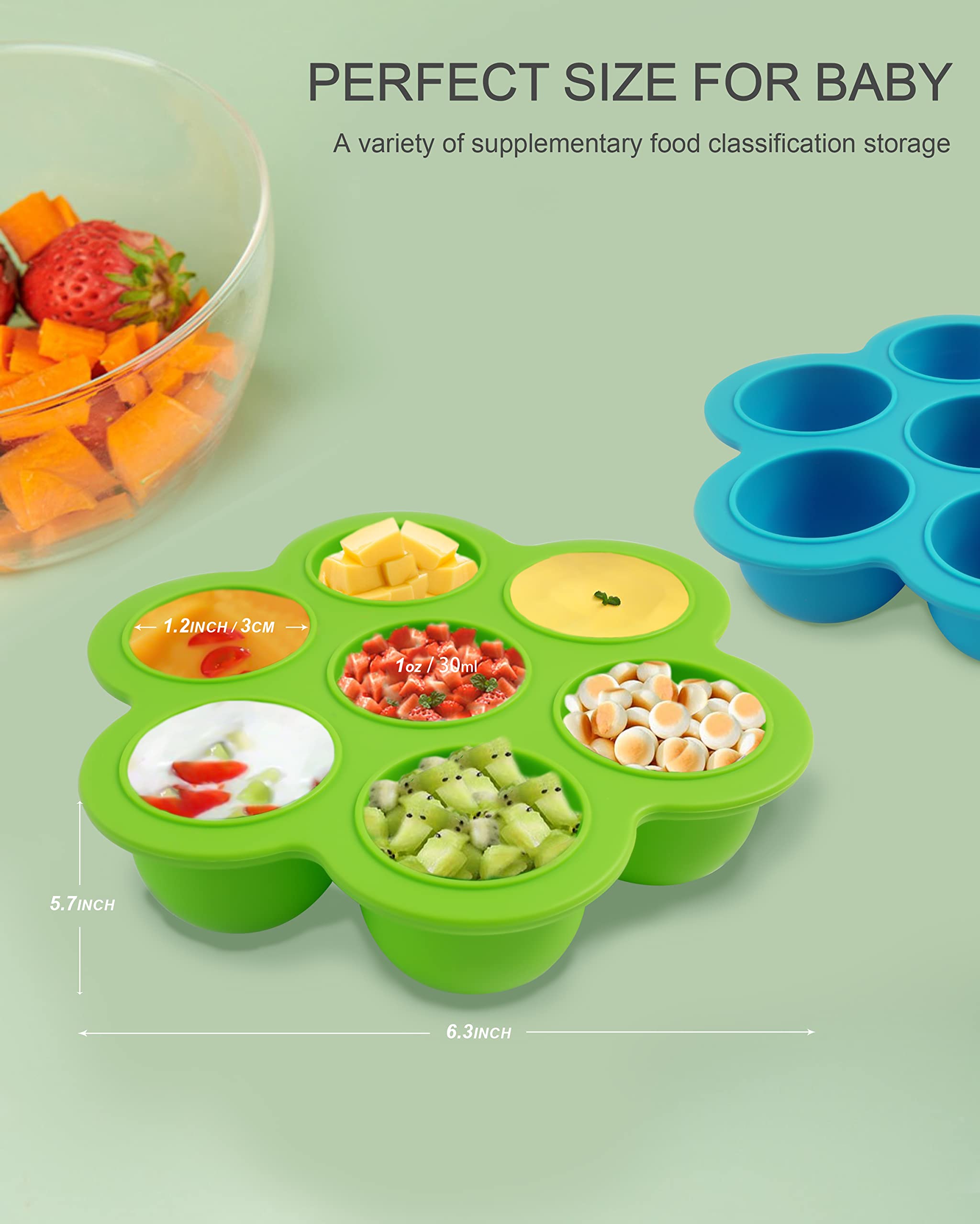 DF DUALFERV 2 Pack Baby Food Freezer Tray,7 Portions Silicone Baby Food Freezer Tray with Lid, Perfect Baby Food Containers for Homemade Baby Food, Vegetable & Fruit Purees, and Breast Milk