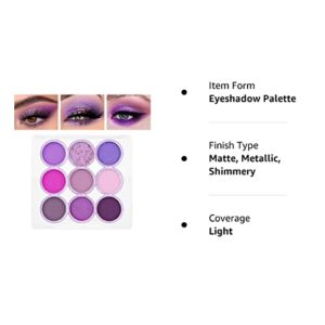 Waterproof 9 Colors Shimmer Matte Eyeshadow Palette.Longwearing Highly Pigmented Glitter Powder Palet.Matt Pink Shiny Purple Eye shadow Palet Eye Makeup.paleta de sombras moradas