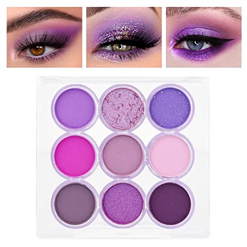 Waterproof 9 Colors Shimmer Matte Eyeshadow Palette.Longwearing Highly Pigmented Glitter Powder Palet.Matt Pink Shiny Purple Eye shadow Palet Eye Makeup.paleta de sombras moradas