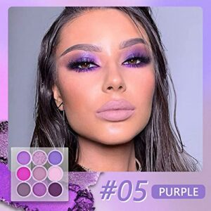 Waterproof 9 Colors Shimmer Matte Eyeshadow Palette.Longwearing Highly Pigmented Glitter Powder Palet.Matt Pink Shiny Purple Eye shadow Palet Eye Makeup.paleta de sombras moradas