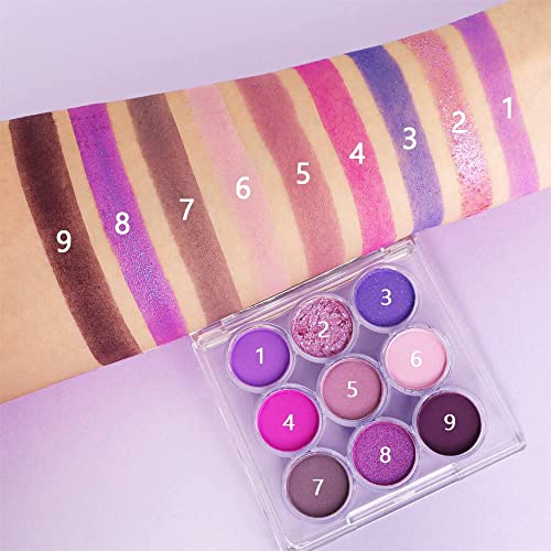 Waterproof 9 Colors Shimmer Matte Eyeshadow Palette.Longwearing Highly Pigmented Glitter Powder Palet.Matt Pink Shiny Purple Eye shadow Palet Eye Makeup.paleta de sombras moradas