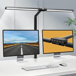 hapfish led desk lamps for home office, 24w double head clip on desk light bar with light sensor function, 5 color modes and 5 dimmable, eye protection clamp lamp for monitor studio reading study