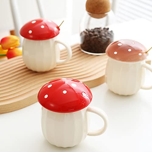 Yalucky Kawaii Cute Mushroom Mug Tea Cup Set Mushroom Stuff for Milk Glass Coffee Tea Cup Mug With Lid Gifts for Girl Women Birthday Christmas Home Decor (Red)