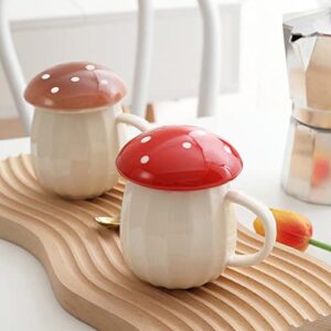 Yalucky Kawaii Cute Mushroom Mug Tea Cup Set Mushroom Stuff for Milk Glass Coffee Tea Cup Mug With Lid Gifts for Girl Women Birthday Christmas Home Decor (Red)