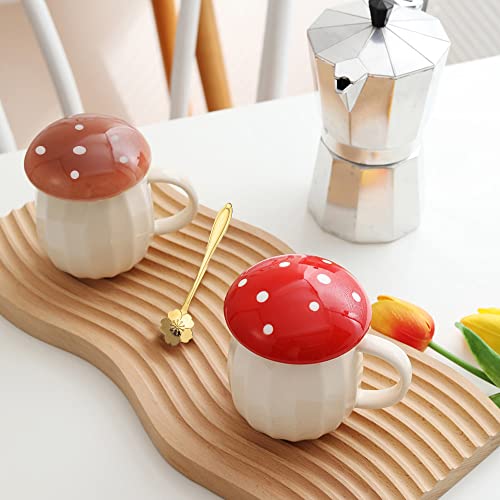 Yalucky Kawaii Cute Mushroom Mug Tea Cup Set Mushroom Stuff for Milk Glass Coffee Tea Cup Mug With Lid Gifts for Girl Women Birthday Christmas Home Decor (Red)