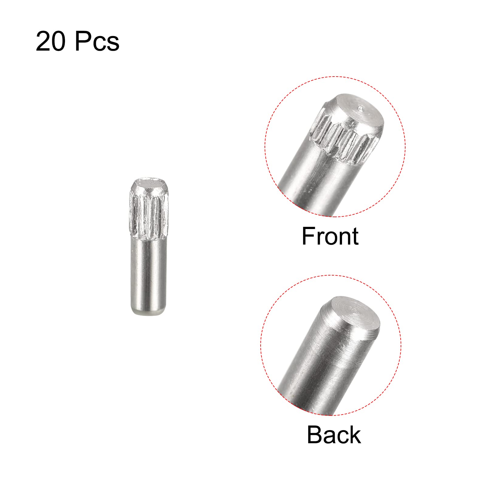 uxcell 2x6mm 304 Stainless Steel Dowel Pins, 20Pcs Knurled Head Flat Chamfered End Dowel Pin, Wood Bunk Bed Shelf Pegs Support Shelves Fasten Elements