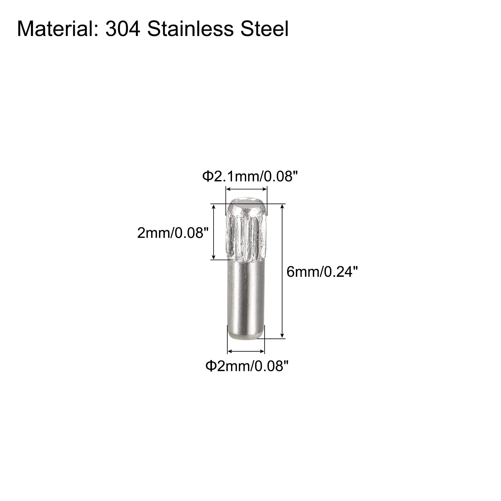 uxcell 2x6mm 304 Stainless Steel Dowel Pins, 20Pcs Knurled Head Flat Chamfered End Dowel Pin, Wood Bunk Bed Shelf Pegs Support Shelves Fasten Elements