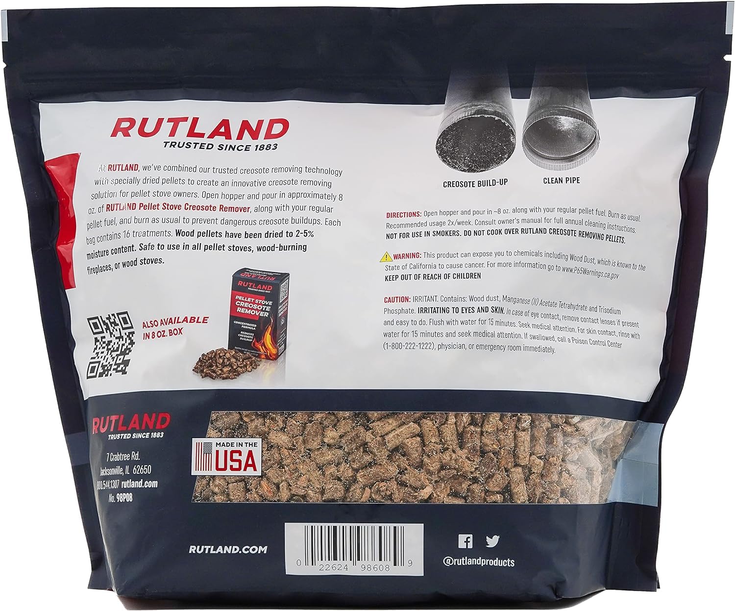 Rutland Products Pellet Stove Creosote Remover, Chimney & Flue Cleaning Wood Pellets, 8 Pound Bag