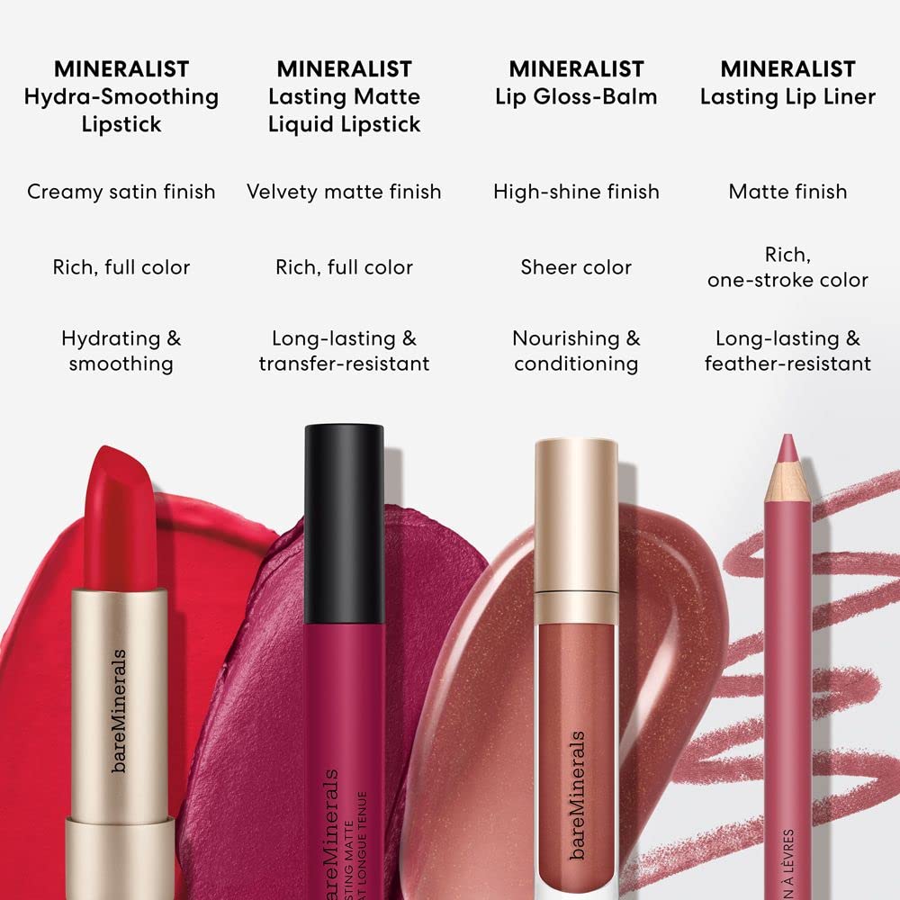 bareMinerals Mineralist Lasting Matte Liquid Lipstick for Women, Velvet Matte Finish, All-Day Wear, Weightless, Non-Drying Formula, Talc-Free Lipstick