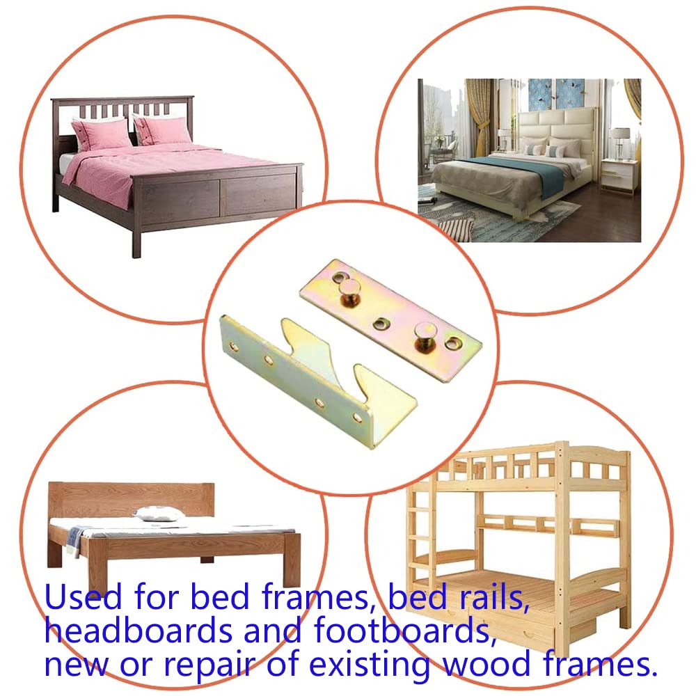 4 Sets Bed Rail Brackets,Heavy Duty Bed Rail Fittings for Connecting to Wood, Headboards and Foot-Boards, with Screws