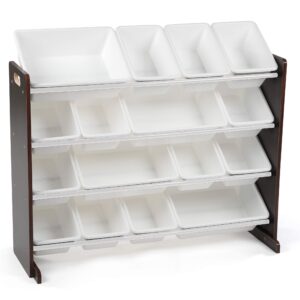 Humble Crew Extra-Large Toy Organizer, 16 Storage Bins, Espresso/White & Grey/White Kids Book Rack, Bookshelf, 4 Tiers