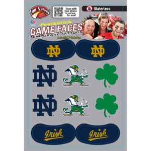 notre dame – waterless peel & stick temporary tattoos – 10-piece combo – 6 spirit tattoos & 4 eye strips