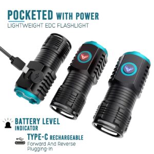 TsukiTac Mini Flashlight, 2000 Lumens, Rechargeable Compact LED Flashlight, Lightweight Pocket Sized EDC Flashlight for Camping, Hiking, Torch for Outdoor (Size-M)