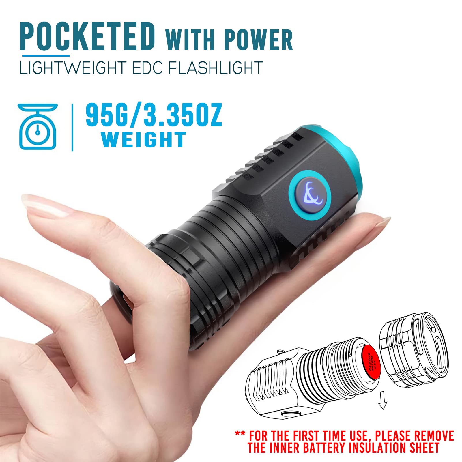 TsukiTac Mini Flashlight, 2000 Lumens, Rechargeable Compact LED Flashlight, Lightweight Pocket Sized EDC Flashlight for Camping, Hiking, Torch for Outdoor (Size-M)