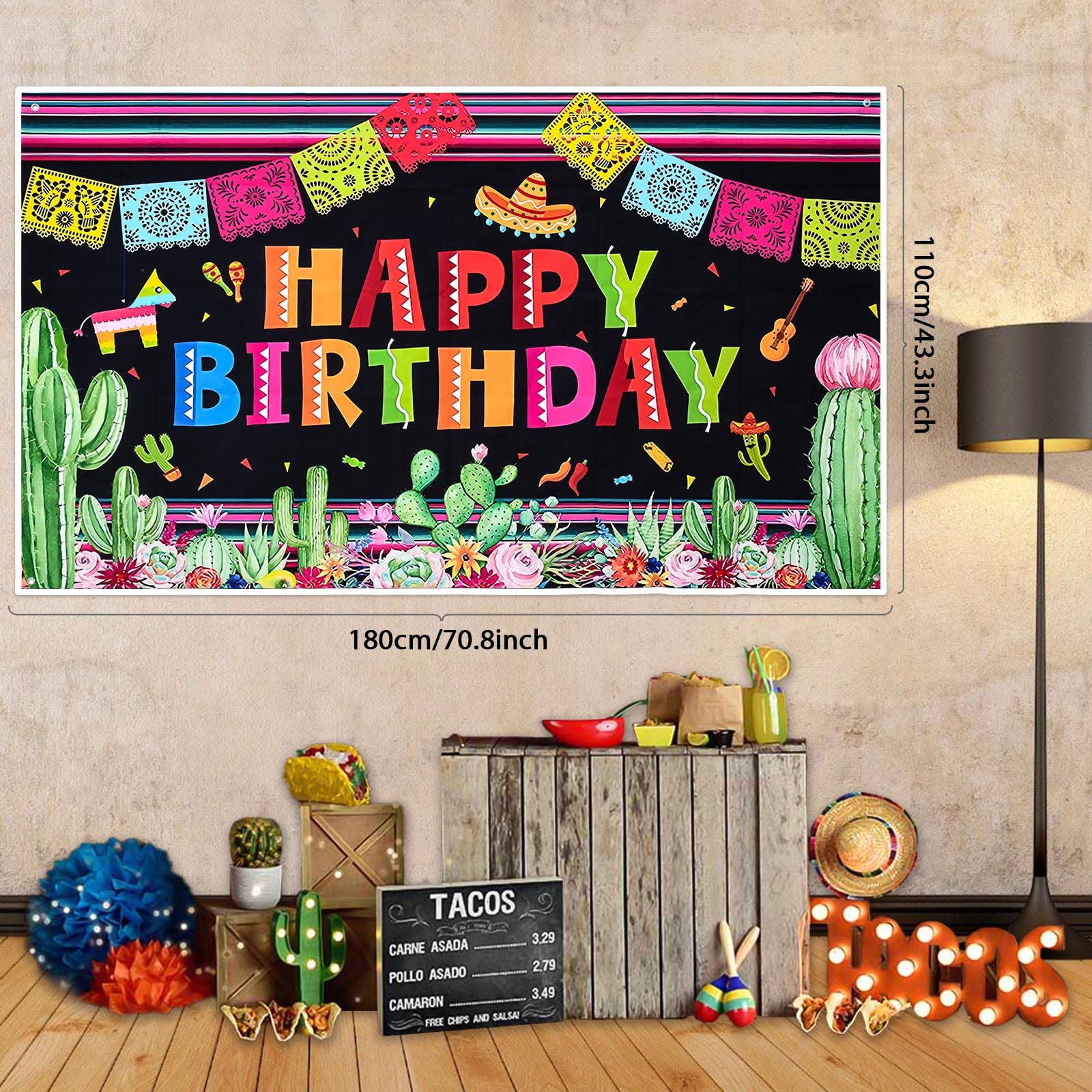 97pcs Mexican Party Decorations Fiesta Birthday Supplies for Boys Girls Adult - Balloon Arch Garland Kit Serape Tablecloth Happy Birthday Backdrop Taco Balloons Decor Cinco De Mayo Party Decorations