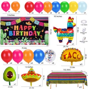 97pcs Mexican Party Decorations Fiesta Birthday Supplies for Boys Girls Adult - Balloon Arch Garland Kit Serape Tablecloth Happy Birthday Backdrop Taco Balloons Decor Cinco De Mayo Party Decorations