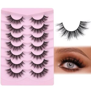 Mink Lashes Fluffy Manga Lashes Natural Look 3D Eyelashes 17mm Cat Eye Wispy 7 Pairs False Eyelashes Pack Faux Mink Eyelashes by FANXITON