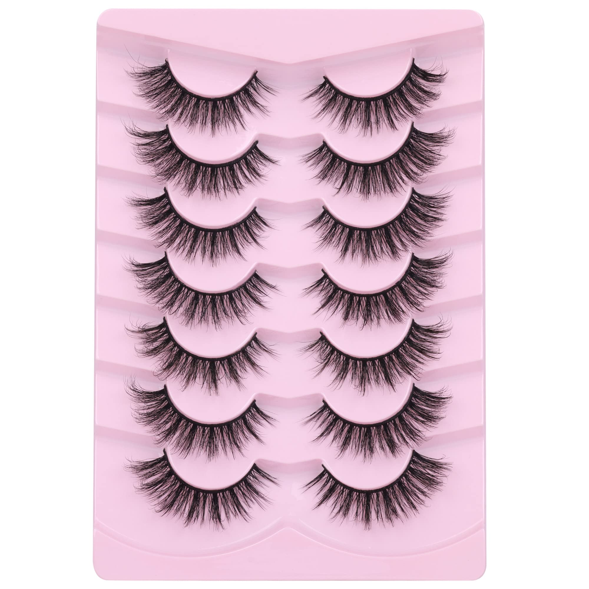 Mink Lashes Fluffy Manga Lashes Natural Look 3D Eyelashes 17mm Cat Eye Wispy 7 Pairs False Eyelashes Pack Faux Mink Eyelashes by FANXITON