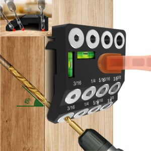 drill guide,30 45 90 angled drill guide jig with 2 torpedo level 4 sizes drill hole guide jig use on flat surfaces, round parts, and corners angled straight hole