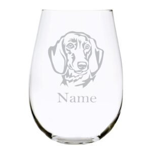 dachshund dog themed with name 17 oz. stemless wine glass