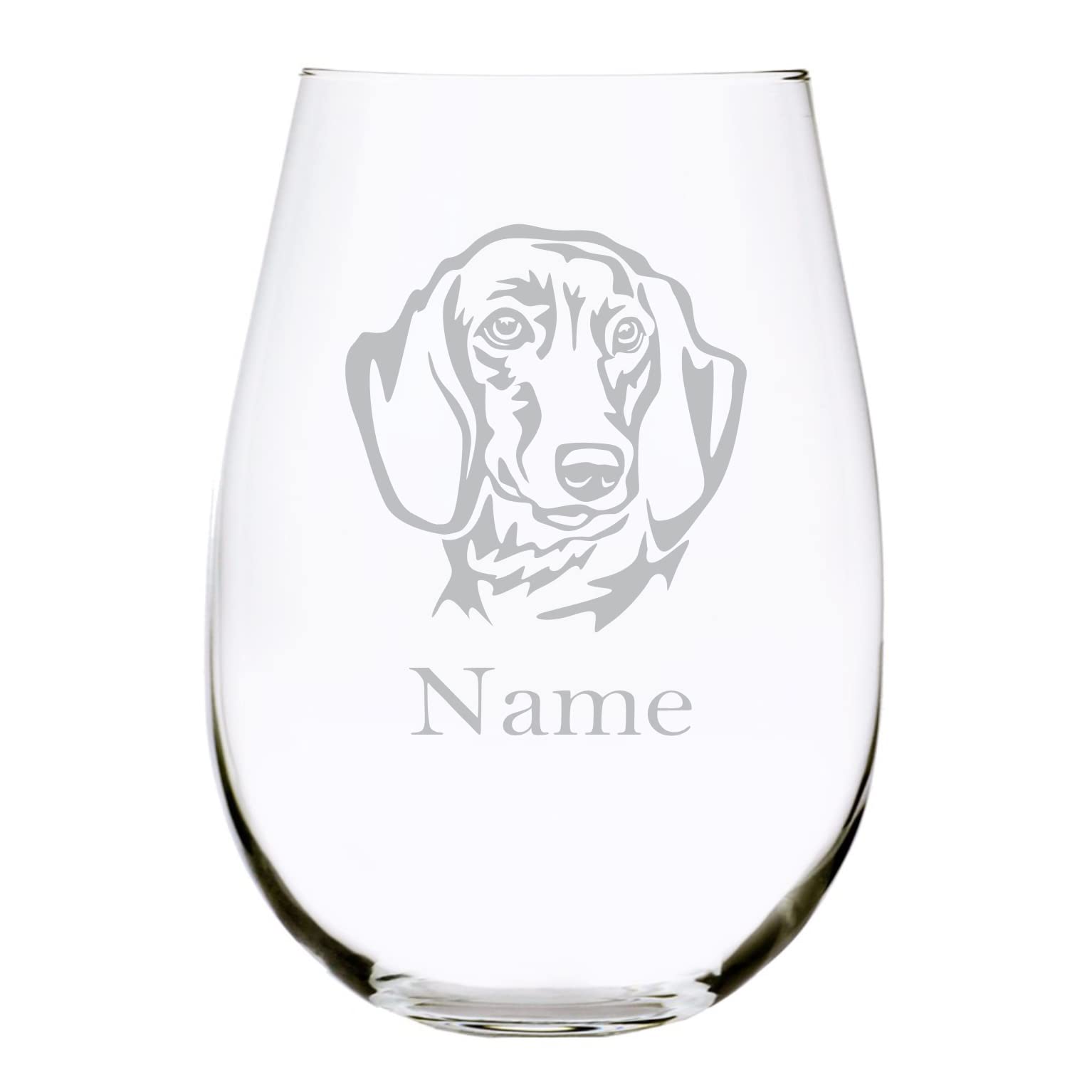 Dachshund dog themed with name 17 oz. stemless wine glass