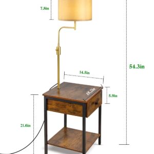 bulbeats 54IN Side End Table with Lamp Attached, Dimmable (Brightness Adjustable) Floor Lamp with Drawer and Shelf, 3000K E26 Bulb Included, 300° Rotatable Standing Lamp for Living Room Bedroom