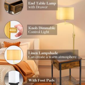 bulbeats 54IN Side End Table with Lamp Attached, Dimmable (Brightness Adjustable) Floor Lamp with Drawer and Shelf, 3000K E26 Bulb Included, 300° Rotatable Standing Lamp for Living Room Bedroom