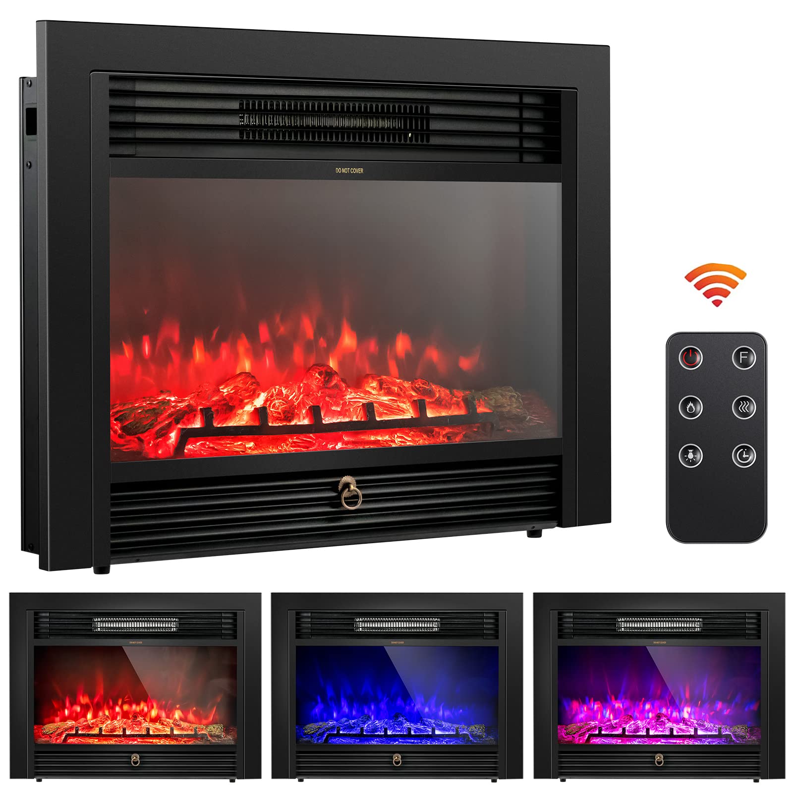 STAKOL 28.5 Inch Electric Fireplace Inserts Freestanding Heater, Embedded LED Fireplace Insert with Remote Control, 5 Brightness and 3 Flame Colors, Thermostats & Timer, Indoor Use 750W/1500W