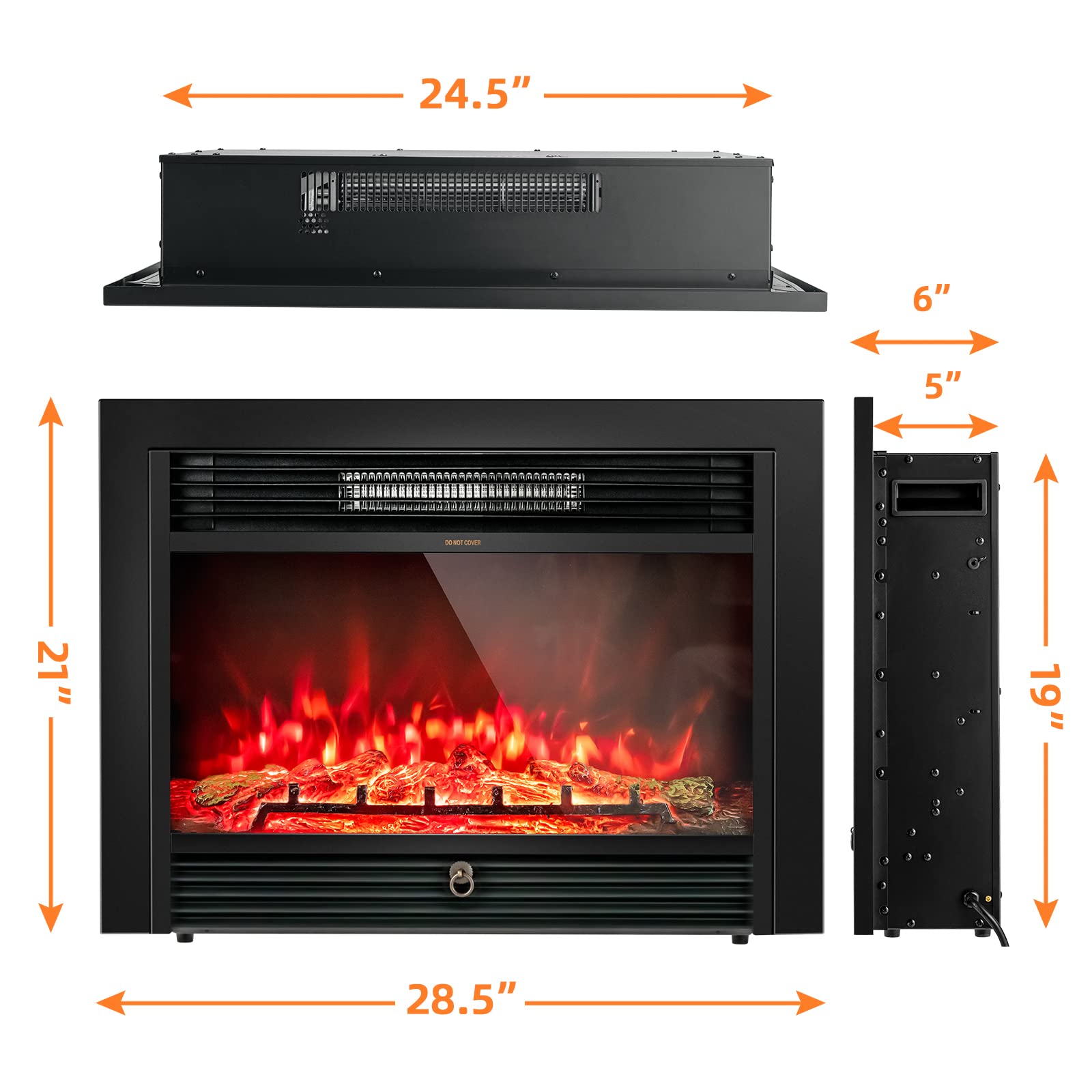 STAKOL 28.5 Inch Electric Fireplace Inserts Freestanding Heater, Embedded LED Fireplace Insert with Remote Control, 5 Brightness and 3 Flame Colors, Thermostats & Timer, Indoor Use 750W/1500W