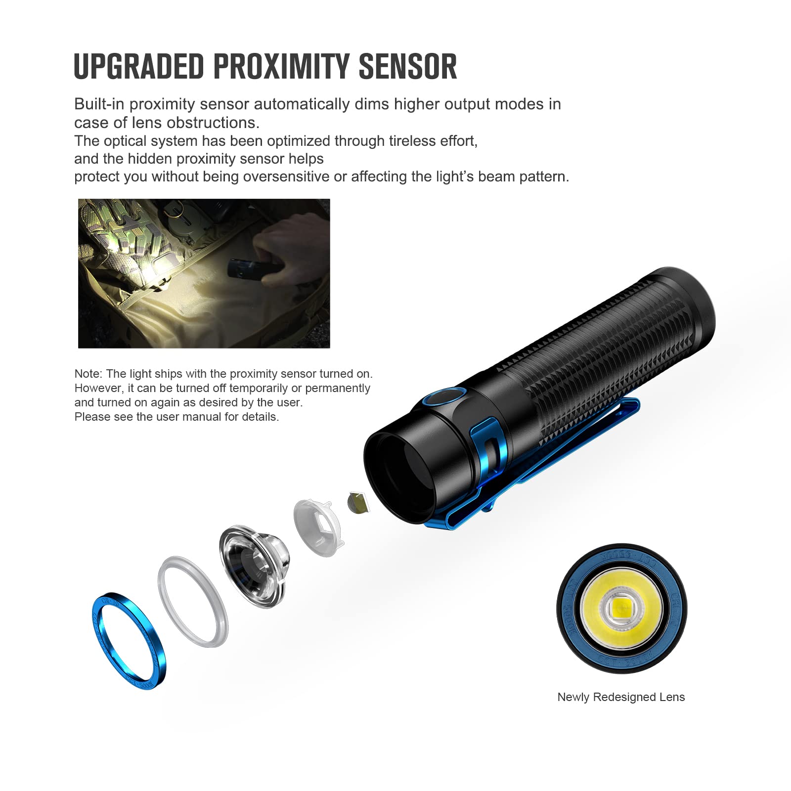 OLIGHT Baton3 Pro Max 2500 Lumens Rechargeable Compact EDC Pocket Flashlights with Safety Proximity Sensor, LED High Lumens for Camping, Hiking and Emergency (Cool White Light: 5700~6700K)