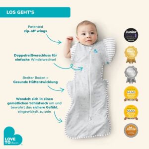 Love to Dream Swaddle UP Transition Bag Warm 2.5 TOG, Dreamer White, Medium, 13-19 lbs, Patented Zip-Off Wings, Gently Help Baby Safely Transition from Being Swaddled to Arms Free Before Rolling Over