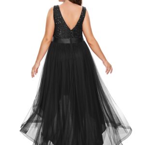 Ever-Pretty Womens Double V Neck A Line High Low Sequin Tulle Plus Size Formal Dresses for Curvy Women Black US20