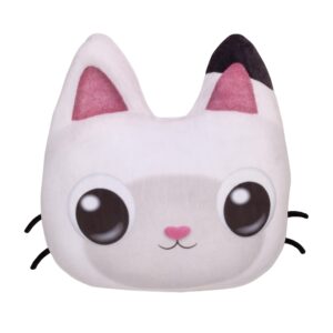 dreamworks gabby's dollhouse dream it up white, pink and black pandy paws shaped squishy toddler pillow