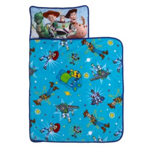 disney toy story it's play time blue, green, red and yellow, woody, buzz and the toys toddler nap mat