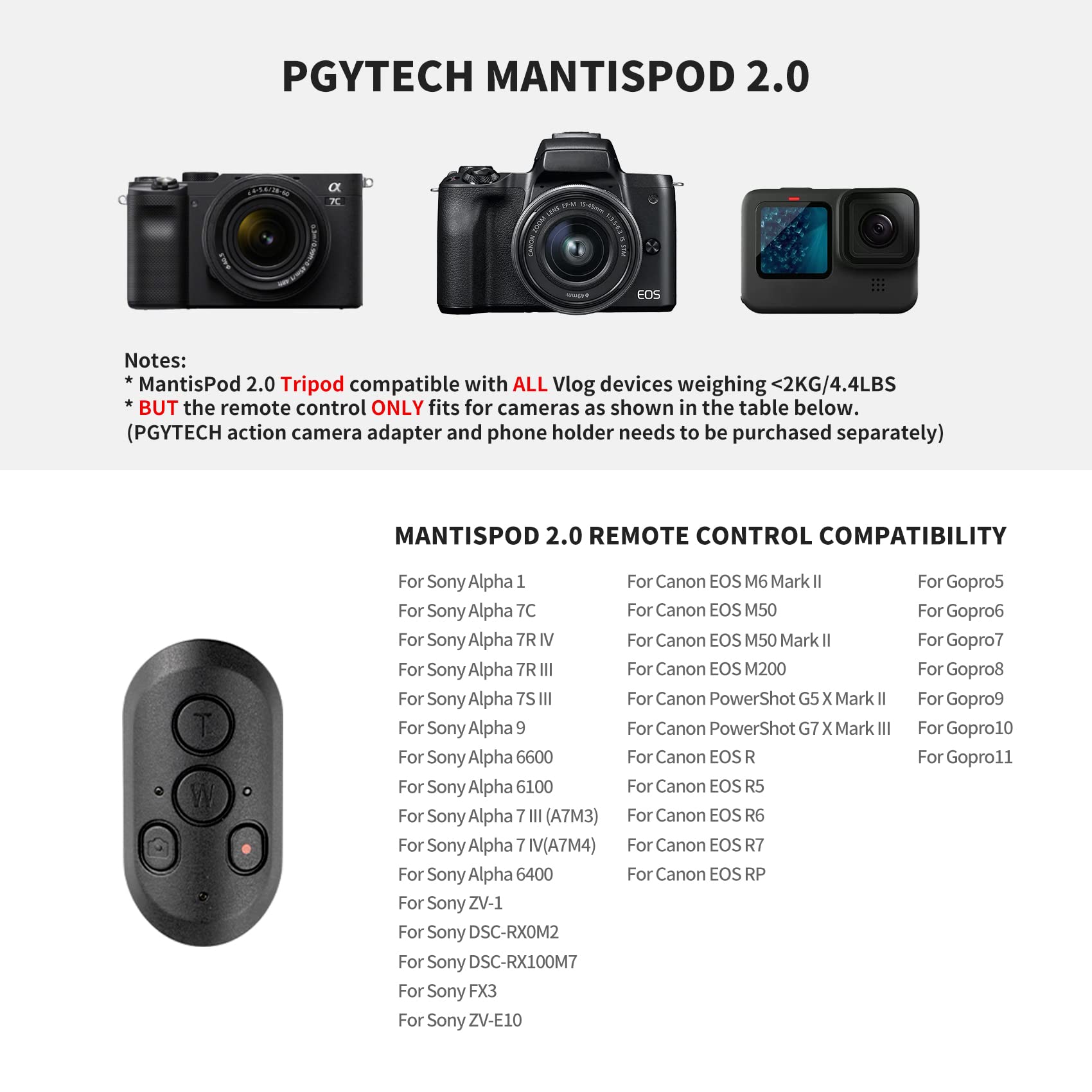 PGYTECH MANTISPOD 2.0 Bluetooth Mini Camera Vlogging Tripod Small Travel Flexible DSLR Pocket Stand Video Vlog Desktop Shooting Selfie Mount with Remote Control