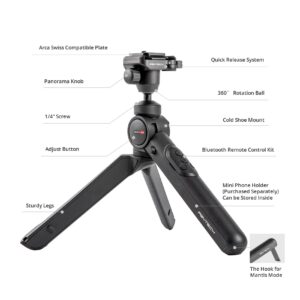 PGYTECH MANTISPOD 2.0 Bluetooth Mini Camera Vlogging Tripod Small Travel Flexible DSLR Pocket Stand Video Vlog Desktop Shooting Selfie Mount with Remote Control