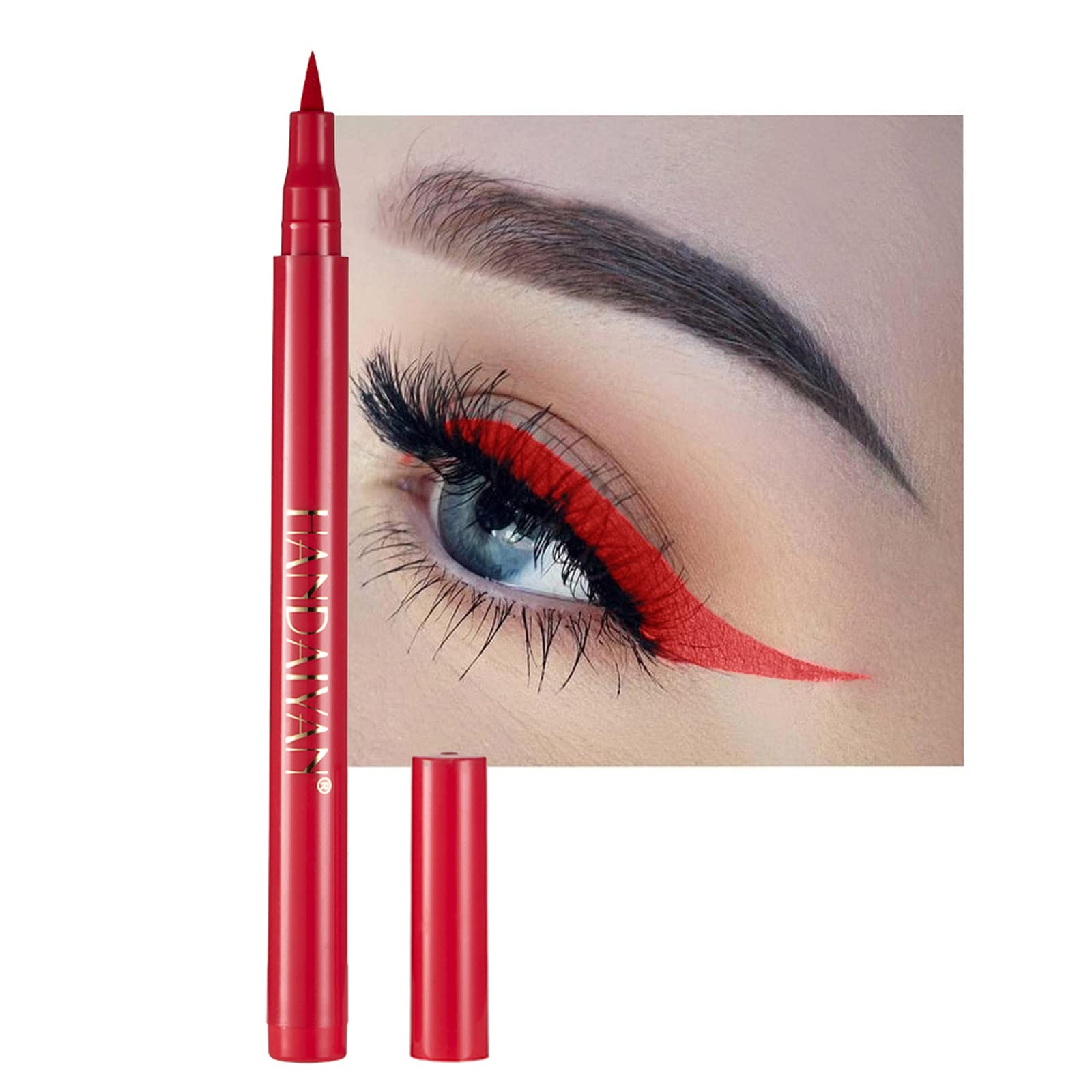 DekRion Liquid Eyeliner, Red Eyeliner Liquid, Long-lasting Colored Eyeliners, White Black Red Brown Green Purple Waterproof High-pigmented Colorful Eyeliners for Eye Makeup,1PC Red