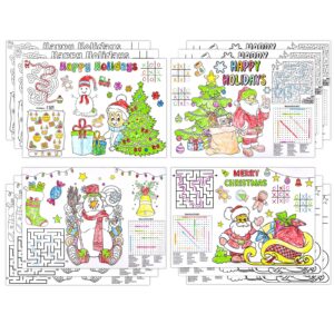 d4dream christmas coloring paper placemats for kids and adults 12pcs disposable christmas coloring placemats santa coloring activity paper mat for christmas home table party craft school activities