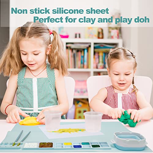 2 Pcs Silicone Craft Mat, 20"x16" Large Silicone Mat for Crafts, Non Stick Silicone Sheet with 20 Pcs Painting Pen, Creator Silicone Craft Mat with Cleaning Cup and Paint Holder for DIY Creations