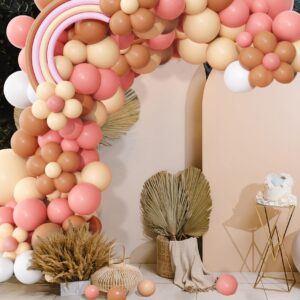 Boho Daisy Flower Balloon Garland Arch Kit, Dusty Pink Nude Blush Brown Long Twisting Balloons for Two Groovy Engagement Anniversary Girls Baby Shower Birthday Rainbow Bridal Party Decorations