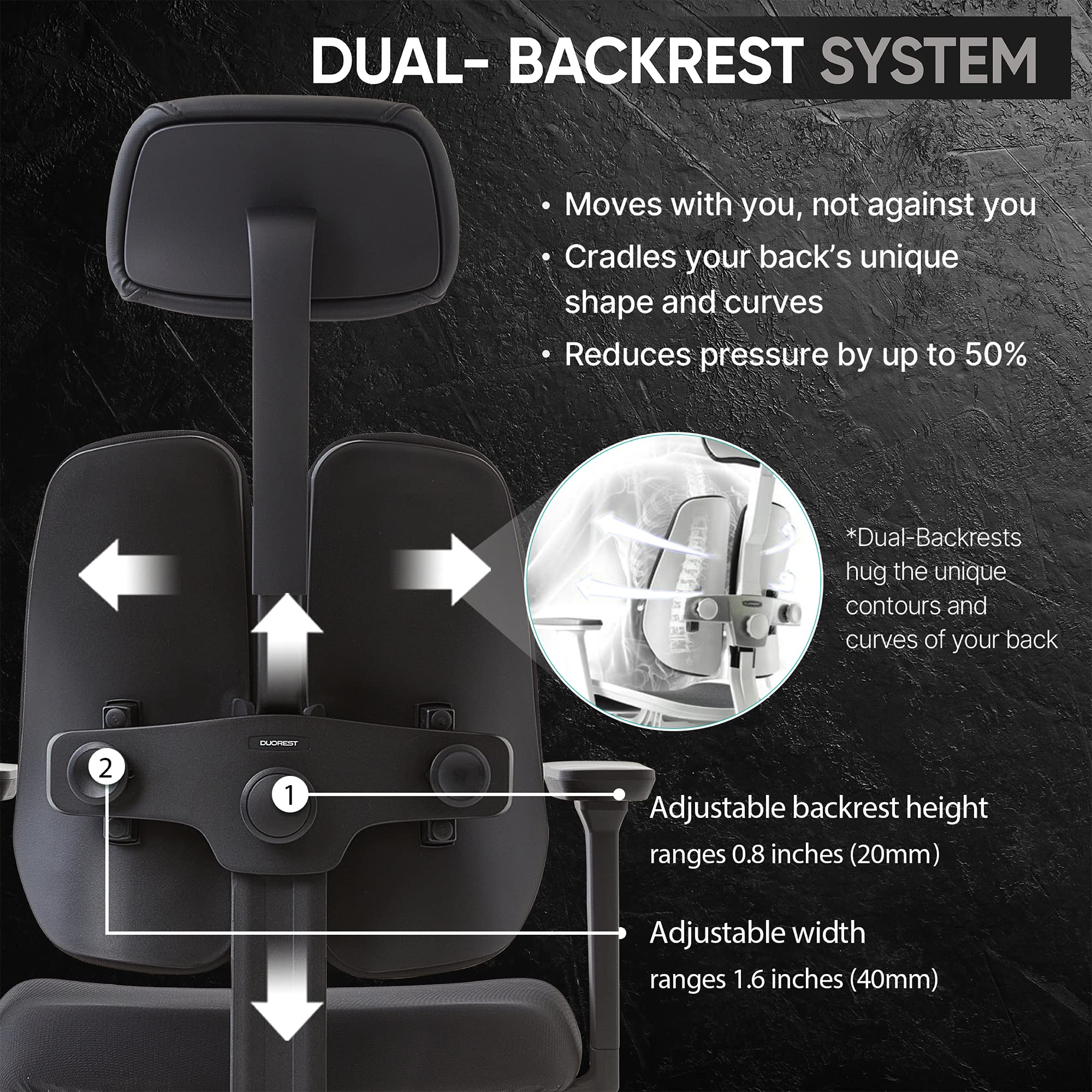 Duorest [Dual-Backrests Gold Renewal (Fabric) Ergonomic Office Chair - Best Office Chair for Posture, Office Chair for Bad Back, Back Pain,Lumbar Support l Home Office Desk Chairs (Black)