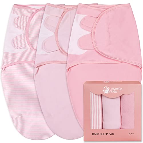 CIVARUA KIDS Baby Swaddle Blankets for Baby Girls, Adjustable 3 Pack Newborn Swaddle Sack for 0-3 Months Infant, Ergonomic Baby Swaddle Sleep Sack, Pink Baby Swaddle Wrap (Small/Medium)