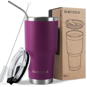 DLOCCOLD 30 oz Tumbler with Lid and Straw, 18/8 Stainless Steel Vacuum Insulated Coffee Tumbler,Insulated Travel Mug Water Cup with Leak-Proof Flip Lid,Metal Straw,Cleaning Brush & Gift Box