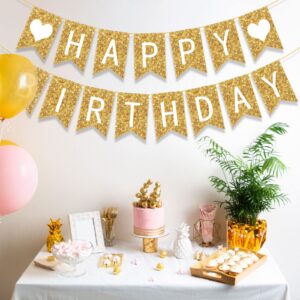 124 Pcs Happy Birthday Banner, Banner DIY Birthday Banner Reusable Multi Occasion Party Decorations Bunting Banner for Men Women Boys Girls Kids Golden Birthday Party (Gold)